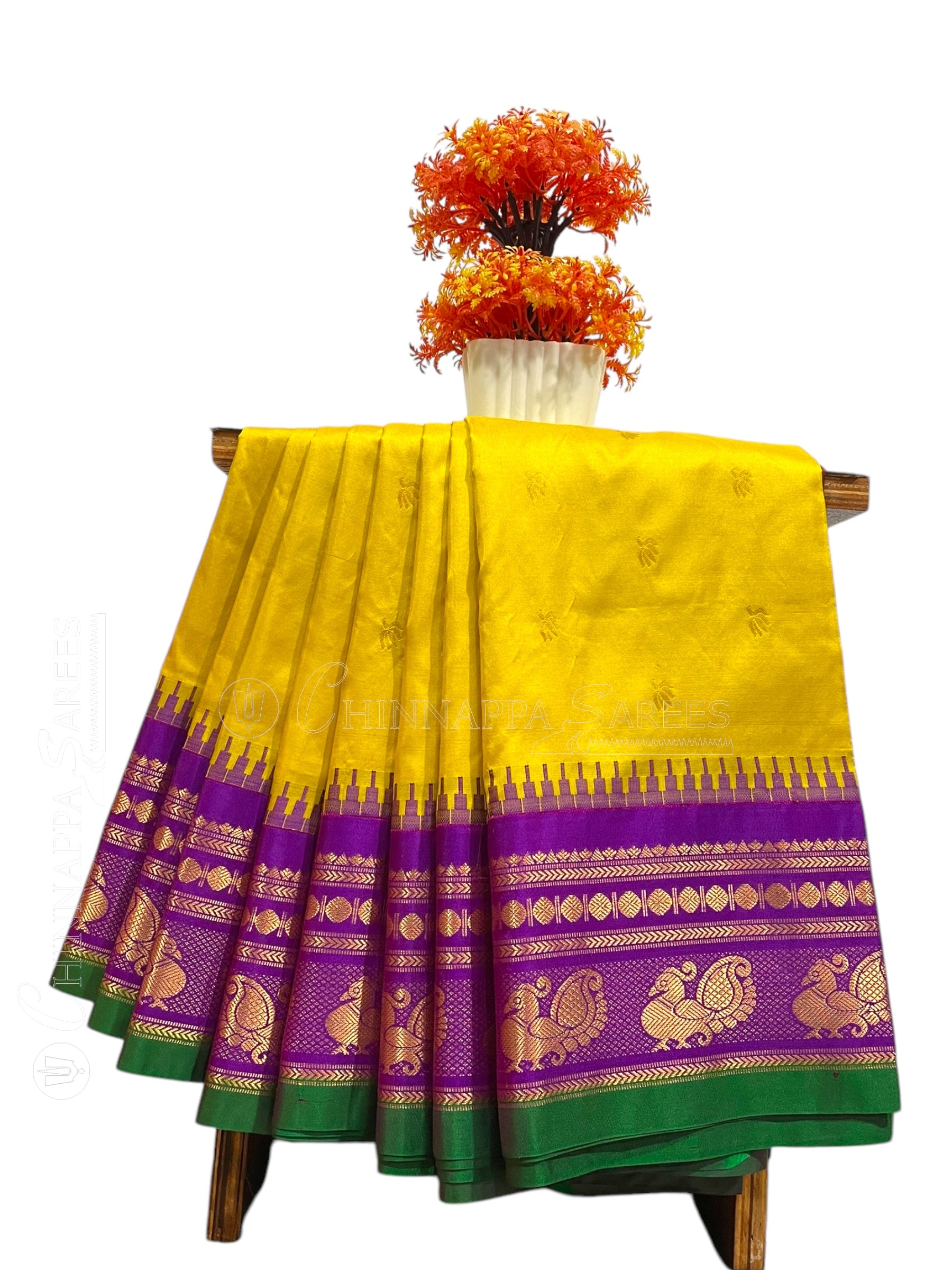 Buy Mahalaxmi Border Lemon Yellow Pure Silk Saree Online India ...